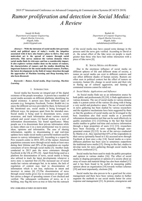 Pdf Rumor Proliferation And Detection In Social Media A Review