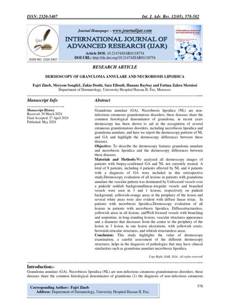 Dermoscopy Of Granuloma Annulare And Necrobiosis Lipoidica Pdf Causes Of Death Medicine