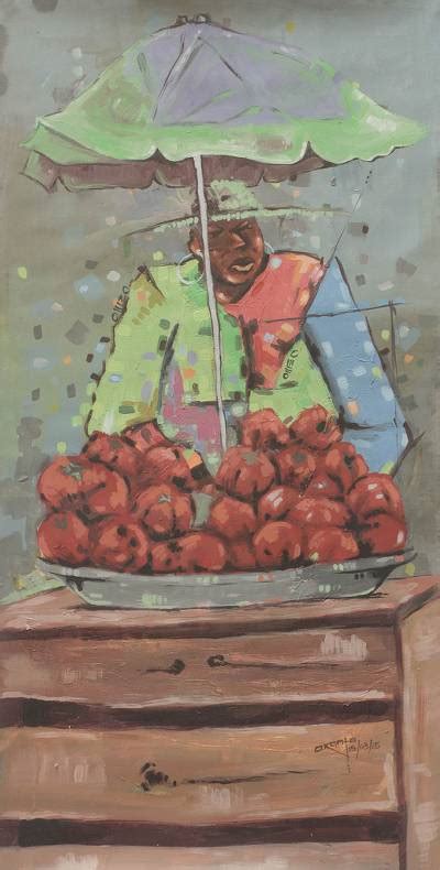Unicef Market Original Signed Acrylic Painting Of Ghanaian Market
