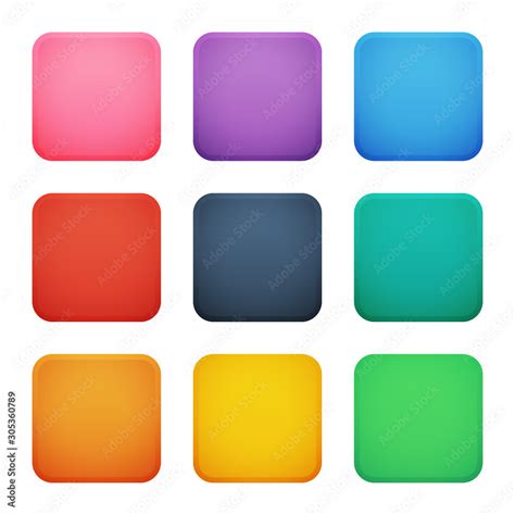Colorful Square Buttons Set Vector Assets For Web Or Game Design App