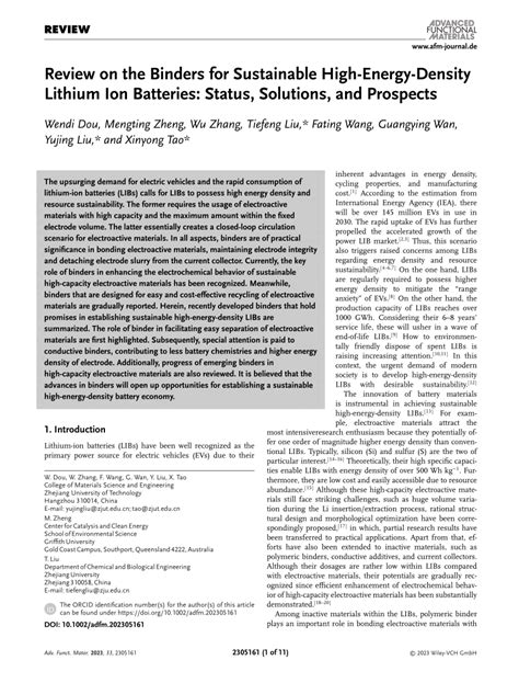 Review On The Binders For Sustainable High‐energy‐density Lithium Ion