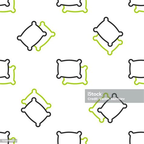 白い背景に線長方形の枕アイコン分離シームレスなパターンクッションサインベクトル くつろぐのベクターアート素材や画像を多数ご用意