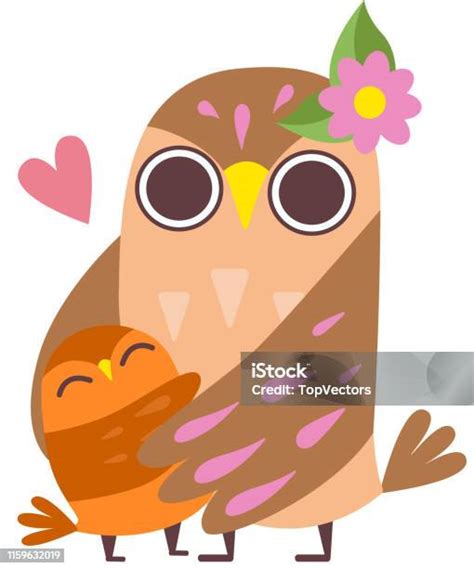 어머니 올빼미 포용 그녀의 올빼미 올빼미의 행복 한 가족 귀여운 만화 새 캐릭터 벡터 일러스트 어머니에 대한 스톡 벡터 아트 및 기타 이미지 Istock