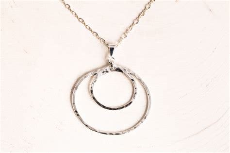 Double Happiness Rustic Double Circle Pendant Necklace Hammered
