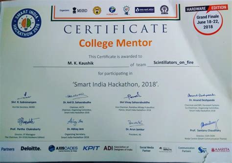 Dr M K Kaushik On Linkedin College Mentor Smart India Hackathon Certificate Mentoring Smarts
