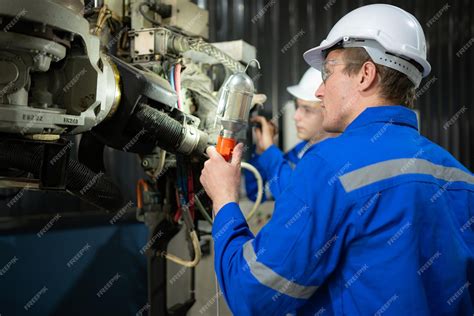Premium Photo Both Of Engineers Working Together In A Robotic Arm Factory Robotic Arm Industry