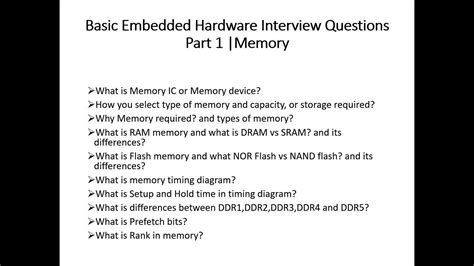 Basic Embedded Hardware Interview Questions Part 1 Memory Youtube