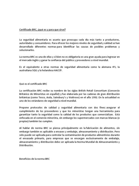 10 3 1 B Certificado Brc Pdf Seguridad Alimenticia Análisis De