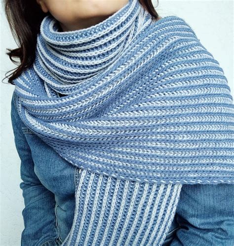 Brioche Knit Scarf Pattern Two Color Unisex Scarf With Etsy