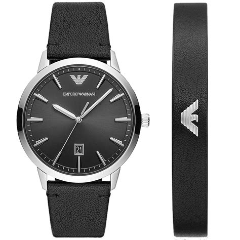 Emporio Armani 亞曼尼 時尚大三針手錶 套錶 43mm Ar80064set Armani Yahoo奇摩購物中心