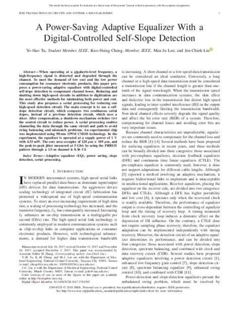 Pdf A Power Saving Adaptive Equalizer With A Digital Controlled Self