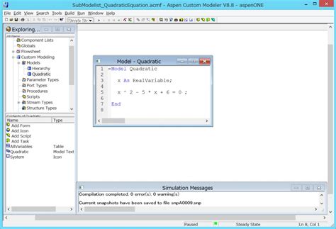 Aspen Custom Modeler Fun Quadratic Equation Beginner