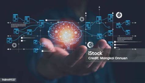 비즈니스 분석 혁신 및 비즈니스 성장 개발에 대한 두뇌의 Ai 네트워크 사업가는 Ai 상징 기계 학습 미래 기술의 인공 지능의 두뇌를 보여줍니다 지적 재산에 대한 스톡 사진