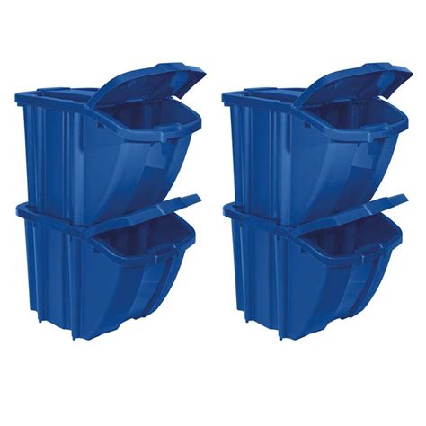 Suncast Stackable Recycling Bin Waste Basket Containers With Lids Blue 4 Pack Wish