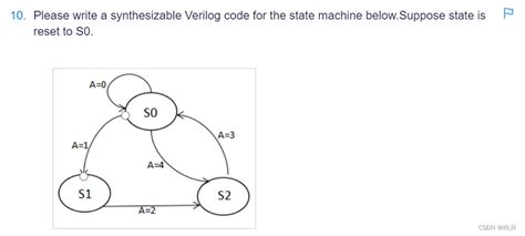 原子半导体第10题：状态机，编辑一个可综合的状态机verilog代码，假定复位状态是s0原子半导体 笔试 Csdn博客