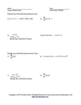 FREE Sums Of Finite Arithmetic Series And Geometric Series By Timothy Unkert