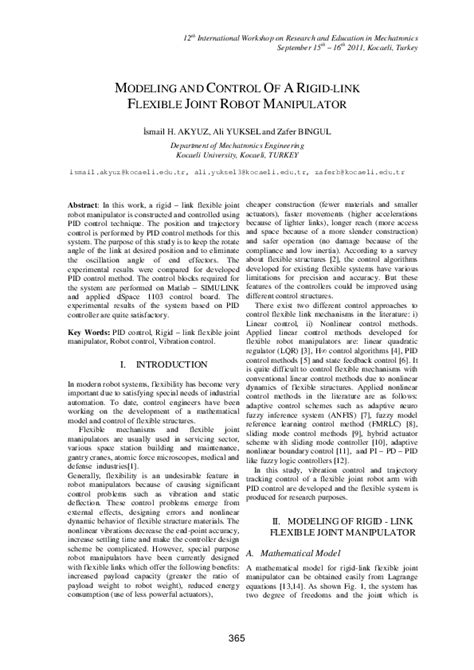 Pdf Modeling And Control Of A Rigid Link Flexible Joint Robot Manipulator