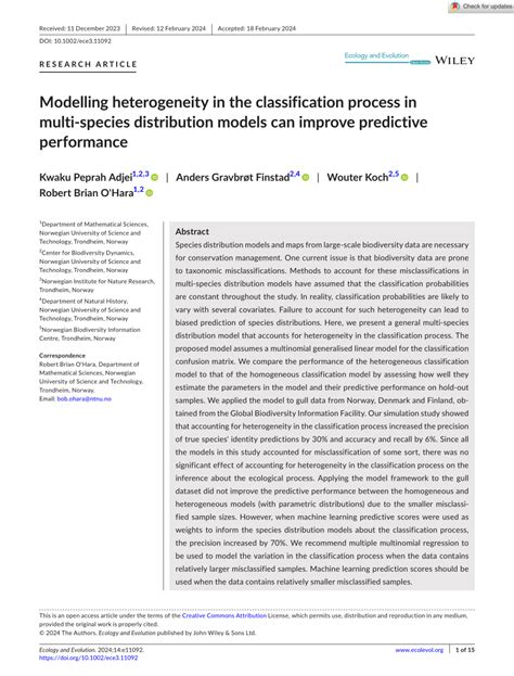 Pdf Modelling Heterogeneity In The Classification Process In Multi‐species Distribution Models