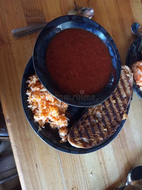 Grilled Cheese And Tomato Soup Lunch For A Rainy Day Stock Image