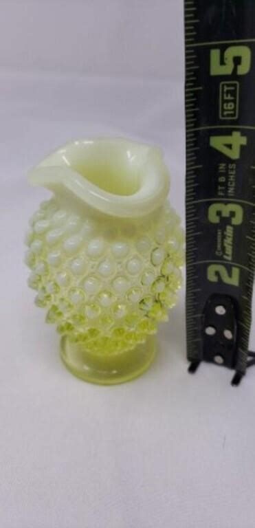 Unmarked Fenton Hobnail Vaseline Glass Vase Live And Online Auctions