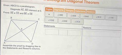 Solved Eiogram Diagonal Theorem Given Abcd Is A Parallelogram