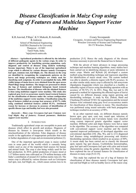 Pdf Disease Classification In Maize Crop Using Bag Of Features And