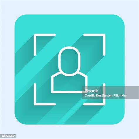 흰색 선 카메라 초점 프레임 선 아이콘은 긴 그림자 배경으로 분리됩니다 녹색 사각형 버튼입니다 벡터 0명에 대한 스톡 벡터 아트 및 기타 이미지 Istock