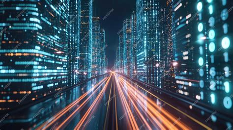 Premium Photo Abstract Highway Path Through Digital Binary Towers In City