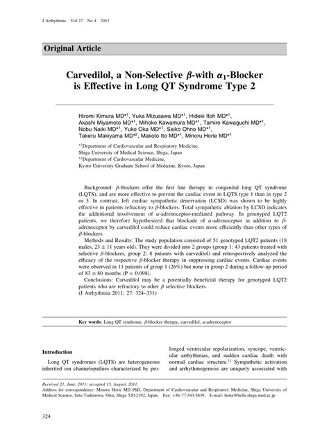 Pdf Carvedilol A Non Selective β With α1 Blocker Is Effective In Long Qt Syndrome Type 2
