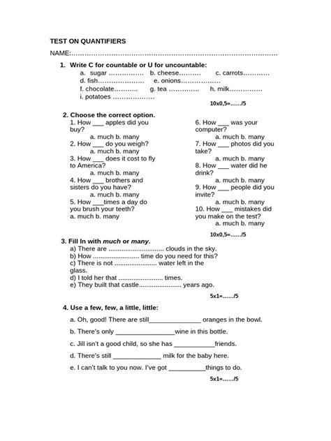 Test On Quantifiers Pdf