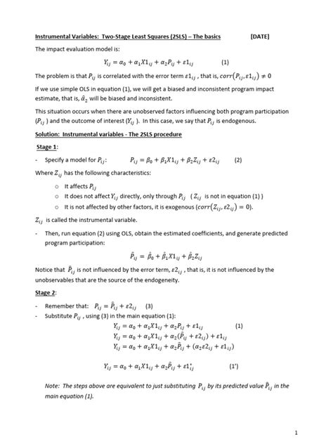 Instrumental Variables Two Stage Least Squares 2sls 2013 The Basics