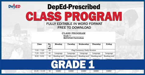 Grade 1 Class Program Matatag Based Deped Prescribed Deped Click