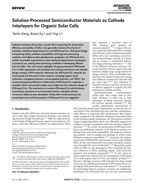 Pdf Solution‐processed Semiconductor Materials As Cathode Interlayers