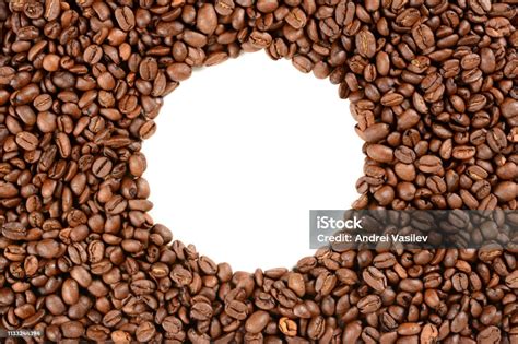 Latar Belakang Biji Kopi Dengan Ruang Salinan Lingkaran Putih Foto Stok