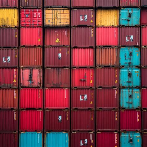 Colorful Shipping Containers Stacked In Vertical Arrangement Premium