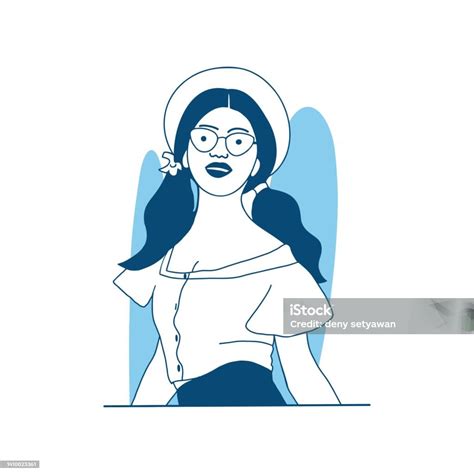 평면 스타일 벡터 일러스트 레이 션 여름 방학에 밀짚 모자를 쓴 아름다운 소녀 어린 소녀 관광 리조트에 대한 스톡 벡터 아트 및 기타 이미지 관광 리조트 긴 낮