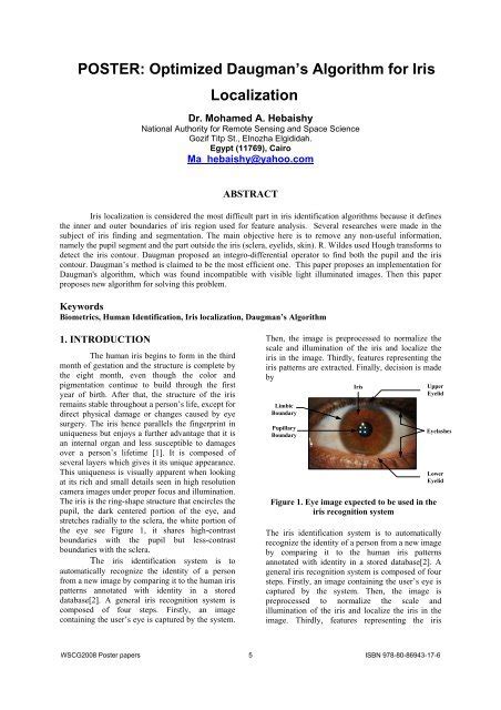 Poster Optimized Daugmans Algorithm For Iris Localization