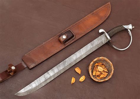 24 Damascus Cutlass Sword Silver Sword Art Tactical Etsy Australia