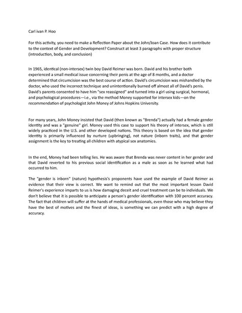 Carl Ivan Reflection Paper Carl Ivan P Hoo For This Activity You