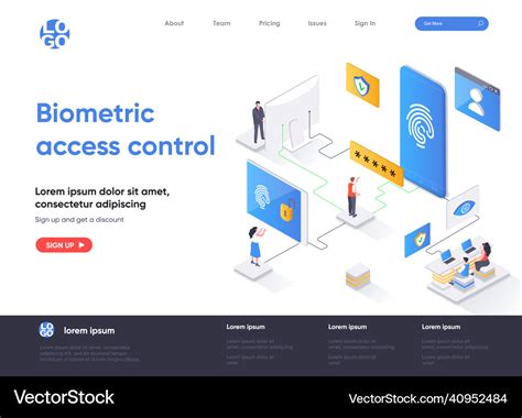 Biometric Access Control Isometric Landing Page Vector Image