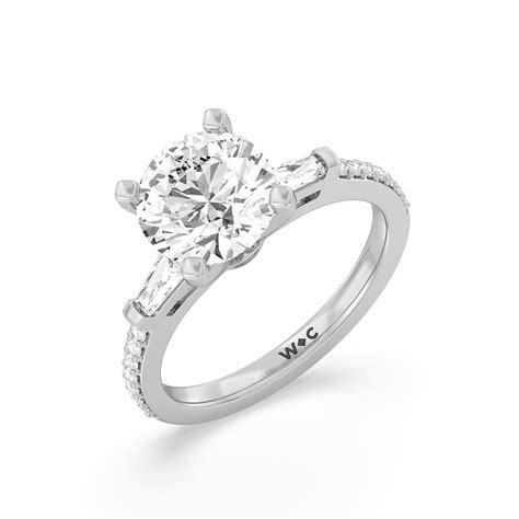 Tapered Baguette 2 13 Cttw Round Cut Lab Grown Diamond Three Stone