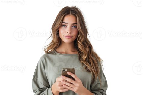 Ai Generated Woman Using Smartphone Isolated 41646459 Png