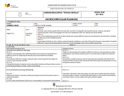2 Micro Plan 1 Bachi Planificaciones Del 1 Año Bgu DirecciÓn