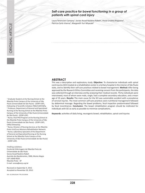 Pdf Self Care Practice For Bowel Functioning In A Group Of Patients