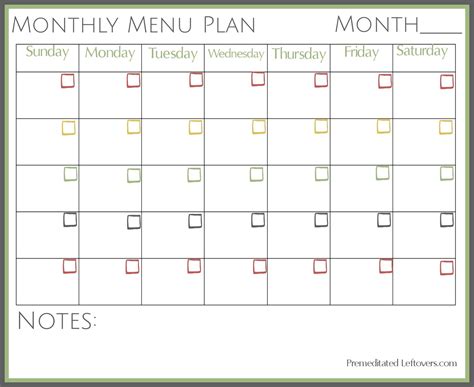 Printable Monthly Menu Planner Template Printable Templates