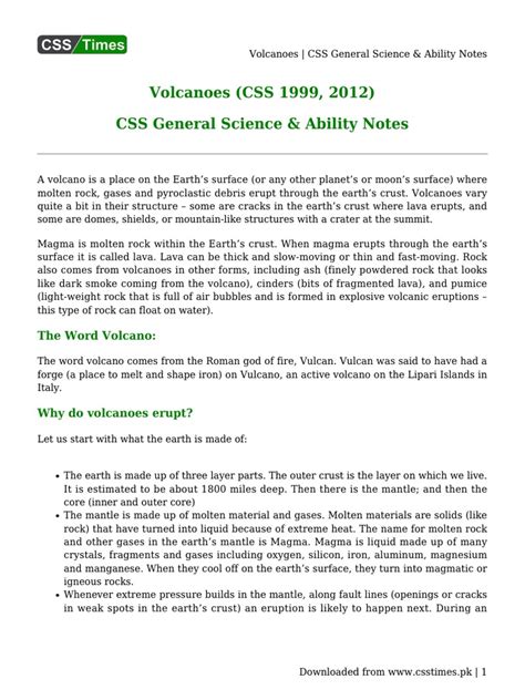 Volcanoes Css General Science And Ability Notes Pdf Volcano Lava
