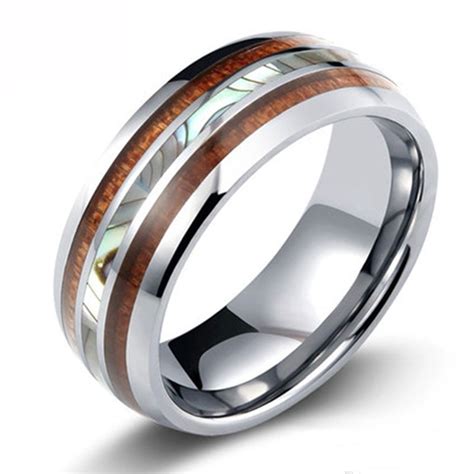 Tungsten Steel Parquet Shell Ring