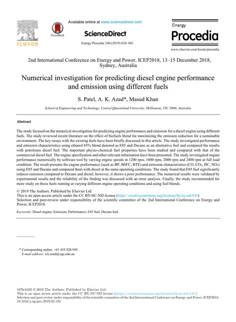 Pdf Numerical Investigation For Predicting Diesel Engine Performance And Emission Using