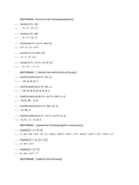 mathematical factorization expansion and manipulation of algebraic