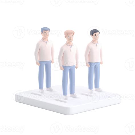 Three Diverse Cartoon Characters Standing Together On A Minimalist
